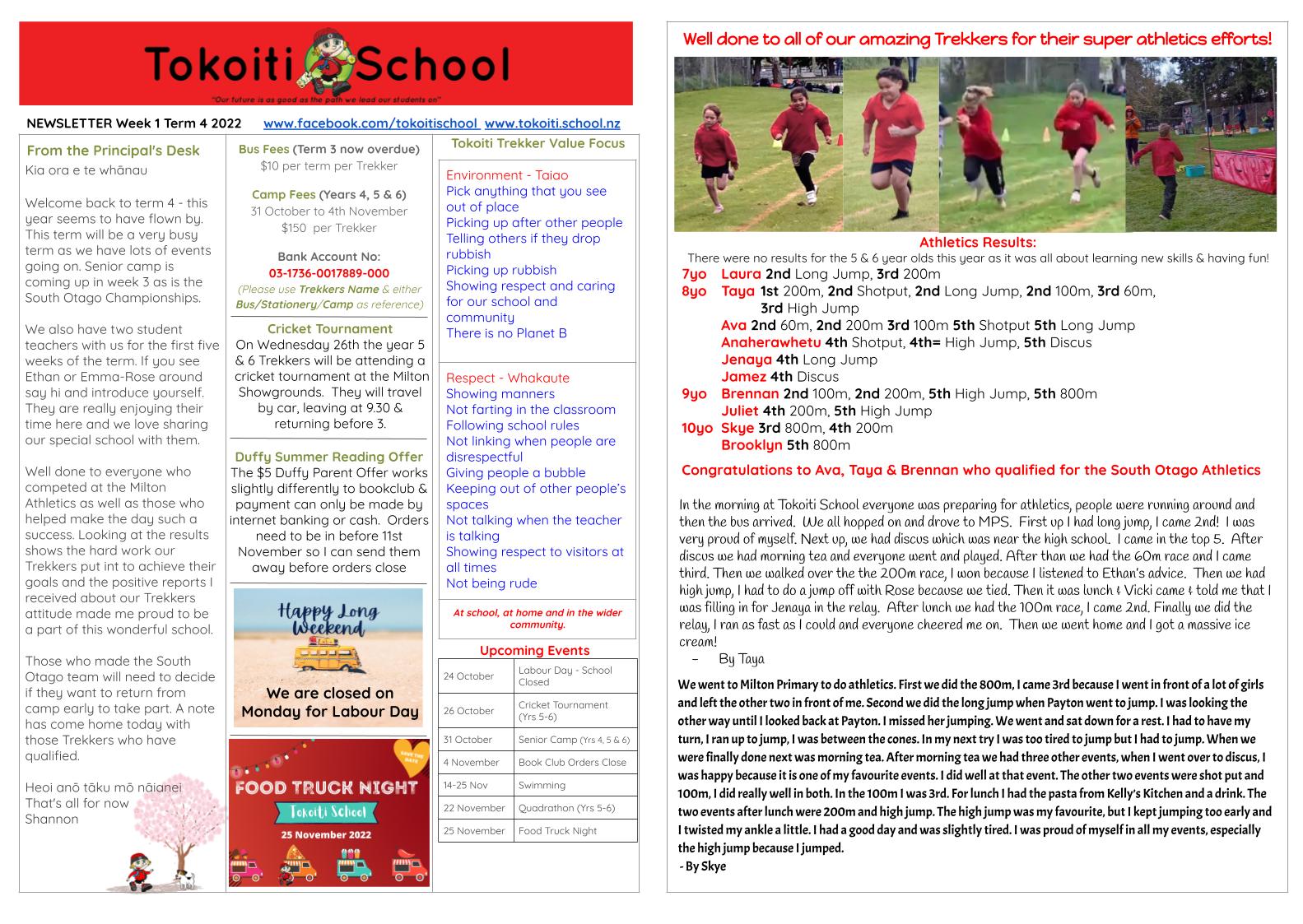 Newsletter Week 1 Term 4 | Tokoiti School