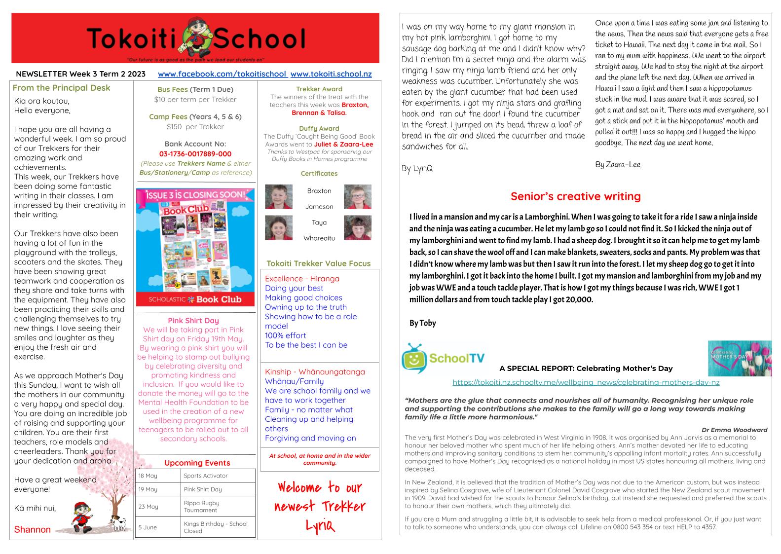 Newsletter Week 3 Term 2 Tokoiti School