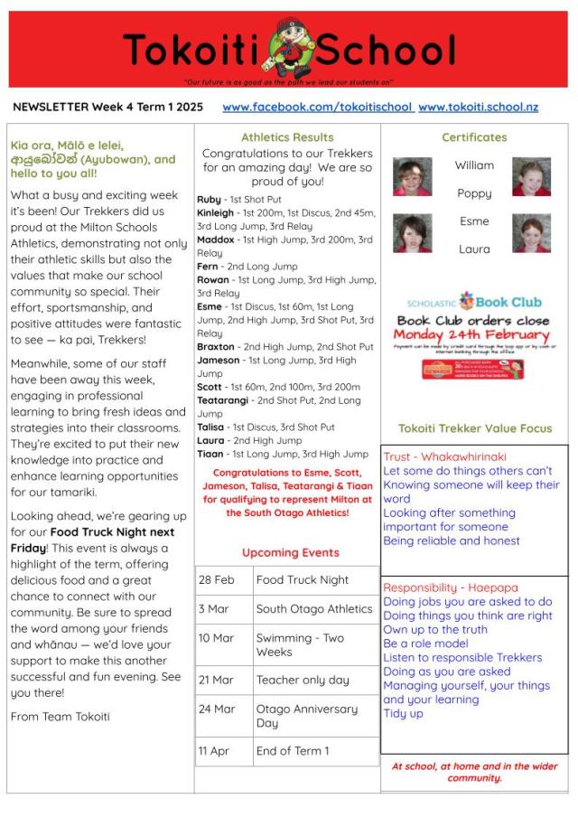 Newsletter Week 4 Term 1 | Tokoiti School